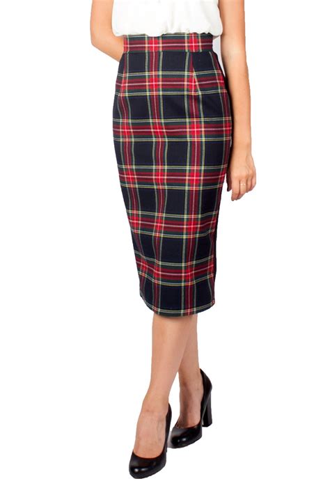 Tartan Pencil Skirt Tartan Midi Skirt Tartan High Waist Skirt Plaid