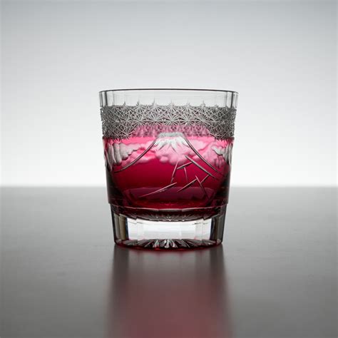 Yamada Glass Crystal Glass Rock Glass Mt Fuji Red Osara Australia