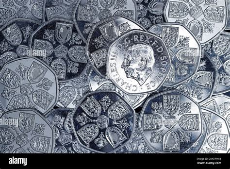 First Coin Effigy Of King Charles Iii On 2022 50 Pence Coins Stock
