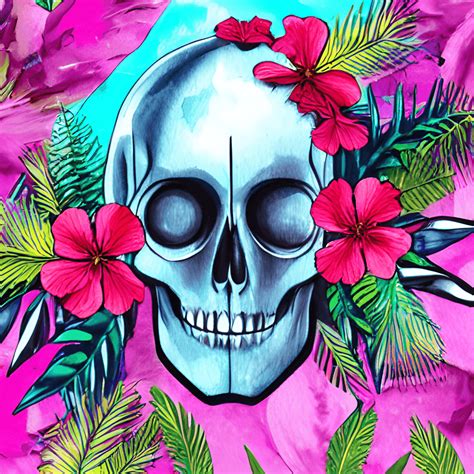 Girly Skull With Hibiscus Flowers · Creative Fabrica