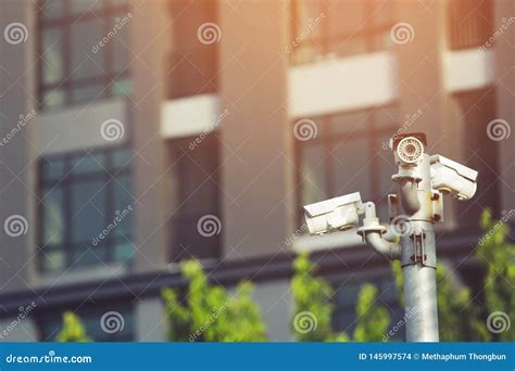 Multi Angle Cctv On Pillar 360 Degree System Background Blast Cipping Path Royalty Free Stock