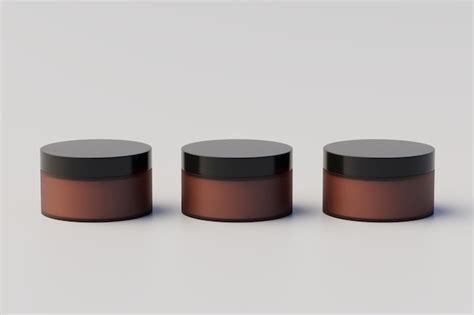 Premium Photo Amber Glass Cosmetic Multiple Jars Mockup 3d Rendering