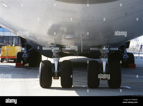 The Front Landing Gear Of A Soviet An 124 Condor Aircraft On Display At