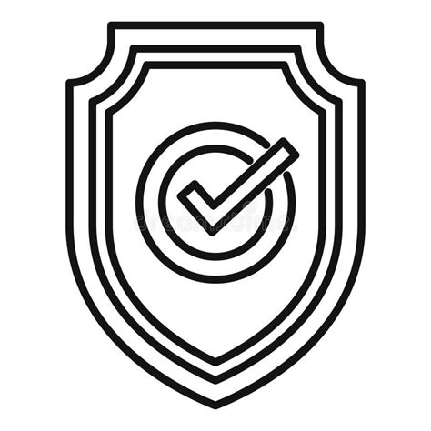 Black And White Line Art Of A Shield With A Checkmark Symbolizing