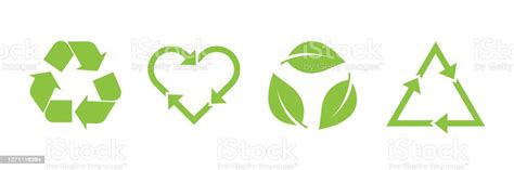 벡터 아이콘 집합을 재활용합니다 화살표 심장 및 잎은 에코 그린 기호를 재활용합니다 둥근 각도 지속 가능한 자원에 대한 스톡 벡터 아트 및 기타 이미지 Istock