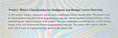 Solved Project Binary Classification For Malignant And Benign Cancer Detection In This Project