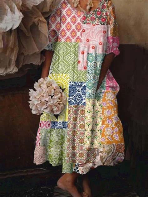 Womens Bohemian Resort Style Floral Print Dress Types Of Sleeves