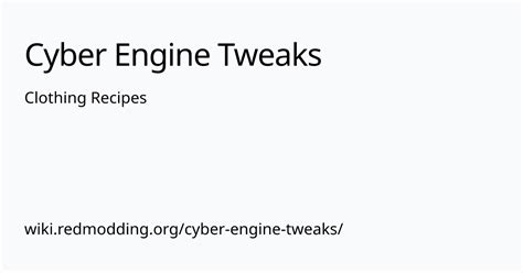 Clothing Recipes Cyber Engine Tweaks