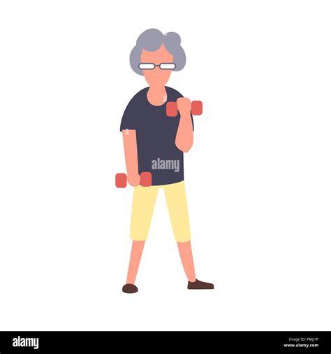 Senior Fitness Woman Training With Dumbbells Recreation And Leisure