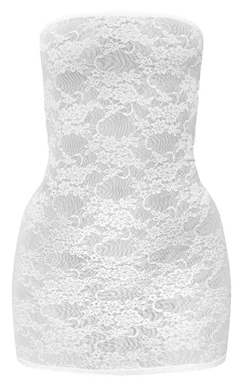 White Lace Bandeau Mini Bodycon Dress Dresses Prettylittlething