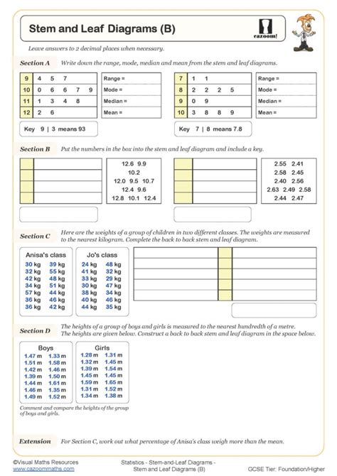 Stem And Leaf Diagrams B Worksheet Printable Pdf Worksheets