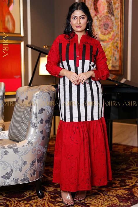 Reddraw Line Batik Dress For Women