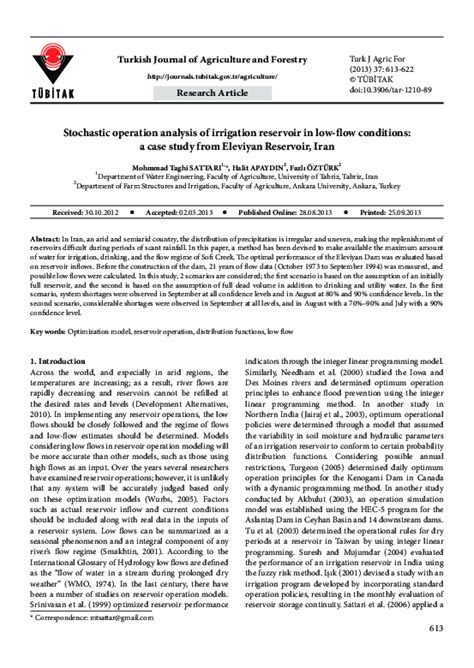Pdf Stochastic Operation Analysis Of Irrigation Reservoir In Low Flow
