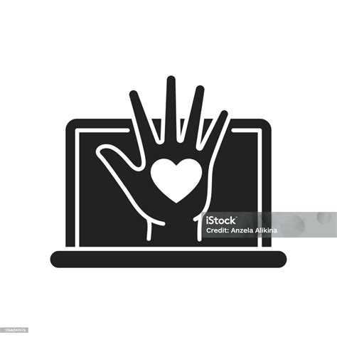 온라인 자선 및 자원 봉사 블랙 글리프 아이콘 기금 모금 벡터 그림 웹 페이지 모바일 앱 프로모션용 픽토그램 개념에 대한 스톡