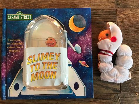 Sesame Street Slimey To The Moon Book And Plush Worm Toy Adorable