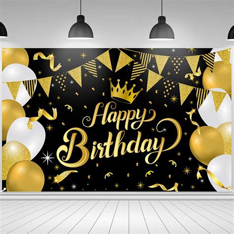ANVAVA Birthday Party Decoration Extra Large Fabric Black Gold Sign