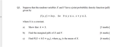 Solved Q1 Suppose That The Random Variables X And Y Have A Chegg Com