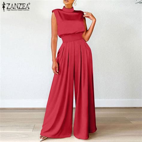 Zanzea Tute Lunghe Da Donna Estive Senza Maniche A Gamba Larga Tute