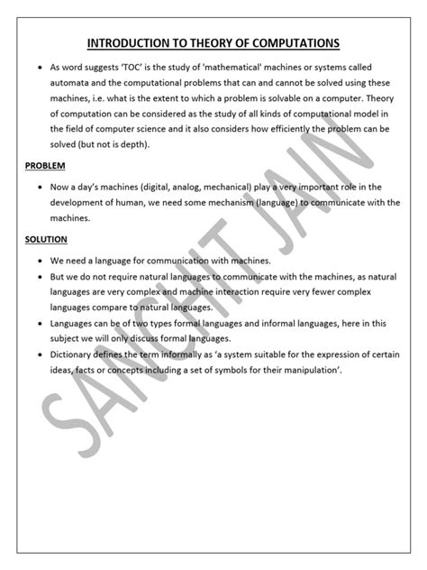 toc sanchit sir notes pdf automata theory theory of computation