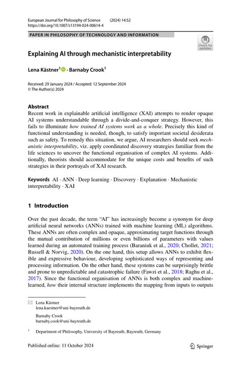 (PDF) Explaining AI through mechanistic interpretability