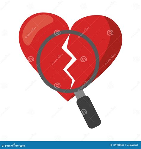 Heart Broken And Magnifying Glass Stock Vector Illustration Of