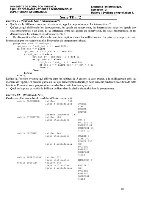 Td2solution Systèmes Dexploitation 1 Série Td N° Exercice 1
