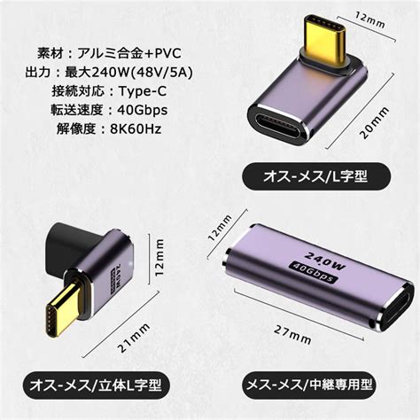 2個セット Usb Typec To Typec アダプター 240w 48v 5a Pd充電対応 タイプc コネクタ 急速充電 高速データ転送 40gbps 映像出力 ストラップホール