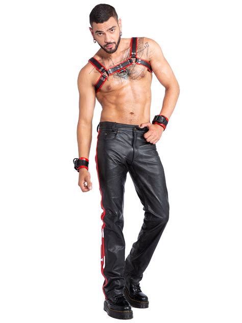 Leather Chest Harness Black And Red Skin Two Uk