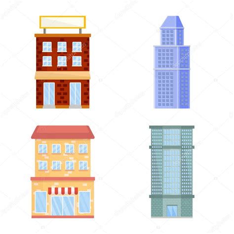Diseño Vectorial De Fachada Y Logotipo Del Edificio Conjunto De Ilustración Vectorial De