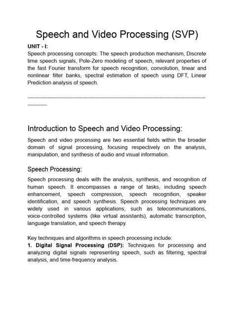 Unit 1 Speech And Video Processing Svp 1 Pdf Spectral Density
