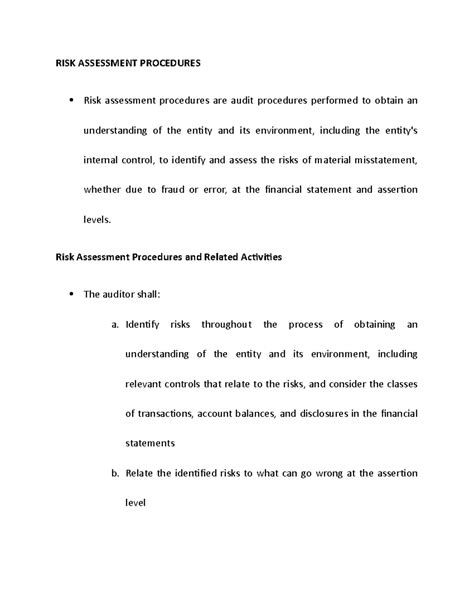Risk Assessment Procedures Risk Assessment Procedures Risk Assessment