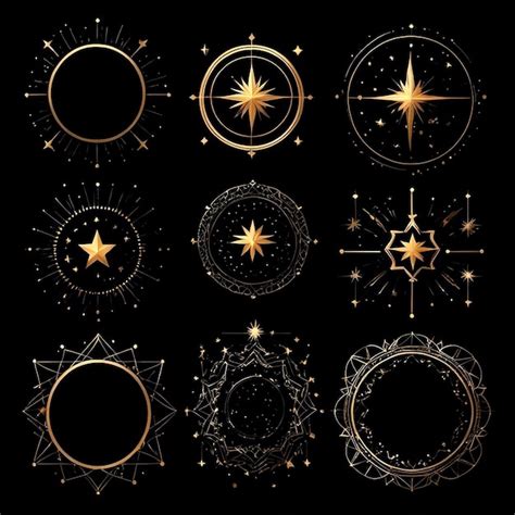 Modern Minimalist Aesthetic Line Elements Trendy Linear Frames With Stars Geometric Forms Arch