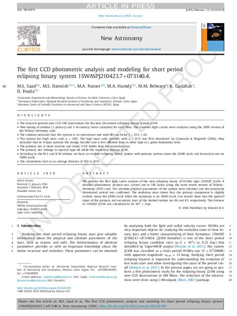 Pdf The First Ccd Photometric Analysis And Modeling For Short Period