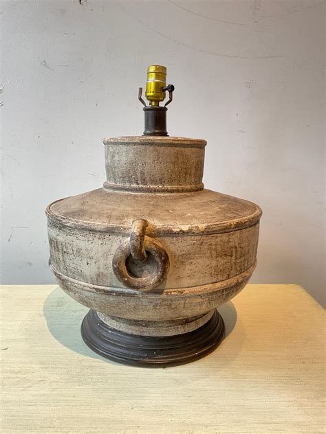 1970s Brown Ceramic Vessel Lamp On Wood Base For Sale At 1stdibs