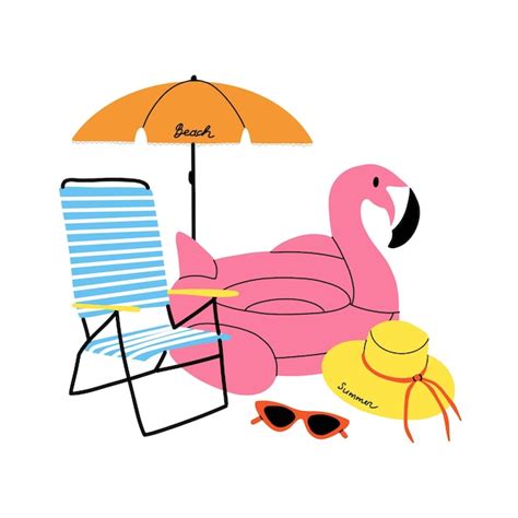 Premium Vector Summer Beach Umbrella Sun Lounger Inflatable Flamingo
