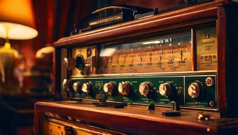 Close Up Of Vintage Radio With Dials And Tuning Display Stock Image