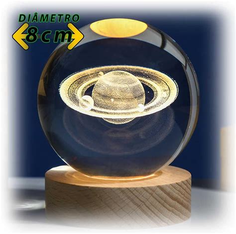 Luminária Esfera Cristal Mesa Led Planeta Planetário Sistema Solar Enfeite Decorativo Quarto 8cm