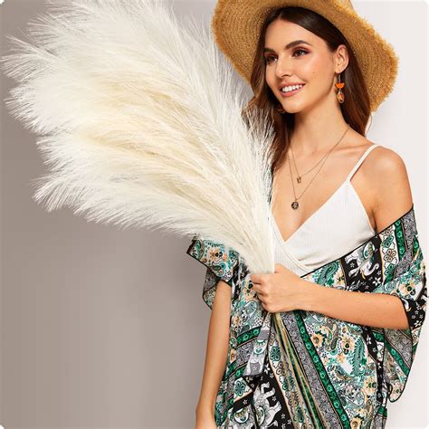 Buy Faux Pampas Grass Decor Tall 45 Inch Set Of 4 Stems Artificial Pampas Grass Large Fluffy