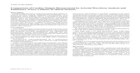 Comparison Of Cardiac Output Measurement By Arterial · Comparison