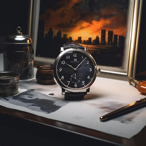 Premium Photo A Black Watch With Black Dials Sitting On A Table