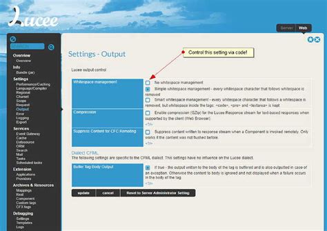 Can We Set Lucee Output Control Via Code Support Lucee Dev