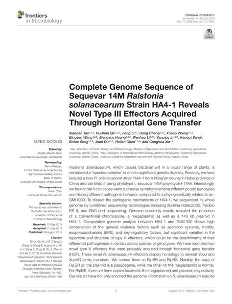 Pdf Complete Genome Sequence Of Sequevar 14m Ralstonia Solanacearum