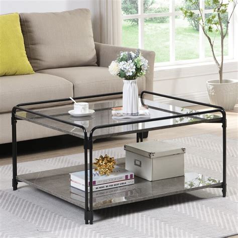 Global Pronex Marble Coffee Table Square Living Room Table High Gloss