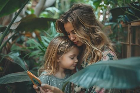 Premium Photo Woman Reading Mothers Day Card And Kissing Daughter