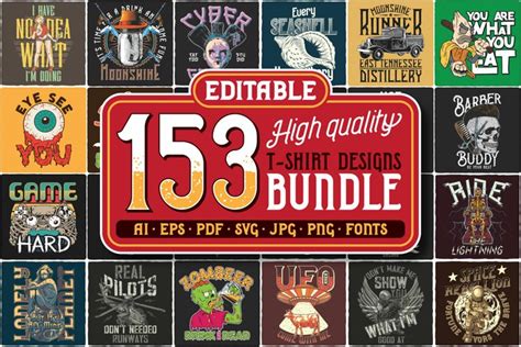 153 Editable Tshirt Designs Bundle