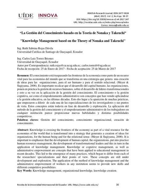 La Gestión Del Conocimiento Basado En La Teoría De Nonaka Y Takeuchi