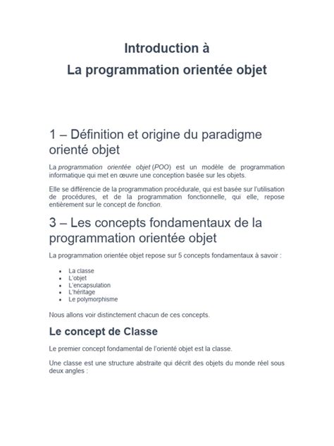 1 La Programmation Orientee Objet Introduction Pdf