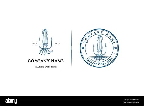 Vintage Retro Squid Cuttlefish Badge Emblem Stamp For Seafood