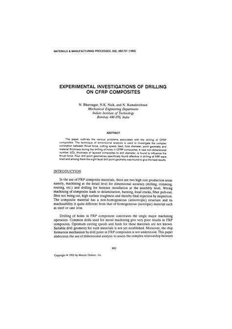 Pdf Experimental Investigations Of Drilling On Cfrp Composites