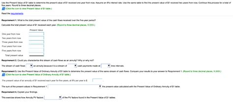 Solved Use He Present Value Or 1 Table O Determine The